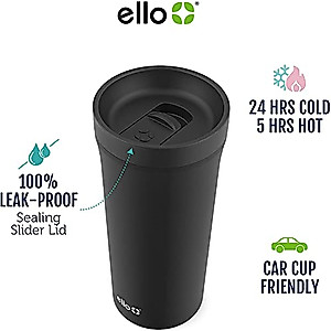 Ello Arabica Stainless Steel Vacuum Insulated Travel Mugs, 2 Pack, 14 Ounces each (Black/Tortoiseshell)