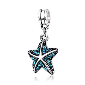 Dangle Blue Starfish with Crystals Charm Bead for Charms Bracelets