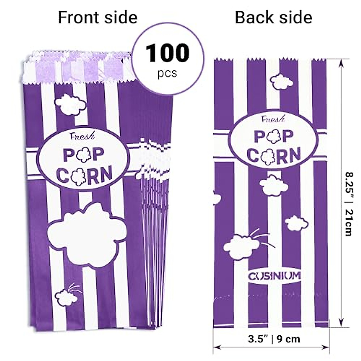 [100-pcs] 1 oz Purple Popcorn Bags + [100-pcs] 1 oz Orange Paper Popcorn Bags - Customizable - Bundle