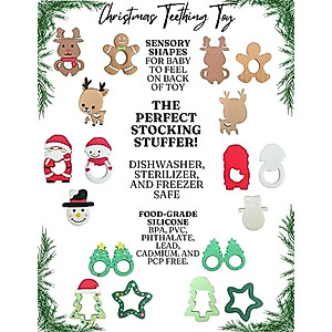 Christmas, Holiday Soft Silicone Teethers for Baby, BPA Free and Food Grade - Christmas Tree, Star, Santa, Rudolph, Reindeer, Teether Toy (Reindeer w/Scarf)