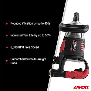 AIRCAT Pneumatic Tools 1993-1-VXL: 1-Inch Vibrotherm Drive Composite Straight Impact Wrench 2,300 ft-lbs - Standard Anvil