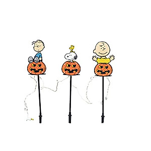 ProductWorks 22-Inch 3-Piece Flat Peanuts Characters Pumpkin Pathway Markers with Pre-Lit LED Lights