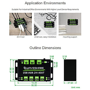 waveshare Industrial Grade USB HUB Extending 4X USB 2.0 Ports Switchable Dual Hosts Sharing USB Devices for Two Hosts Without Power Supply