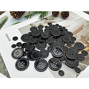 Wennuo 100Pcs Black Sewing Buttons,4-Hole Craft Buttons, 5 Sizes ,with Compartment Storage Box, Suitable for Sewing,Suit Coat Shirt Buttons，DIY Decoration (Black)