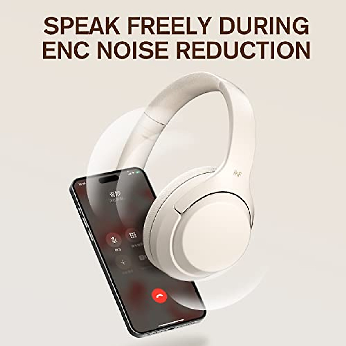 iKF-T1 Pro Wireless Wired Headphones Call Noise Cancelling Bluetooth Headset Bass Stereo Sound 100 Hours Using Time Built-in Microphone Pairing 2 Devices Compatible iOS/Android (Off-White)