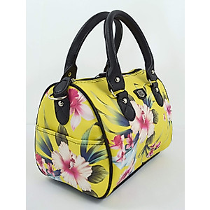 Liquor brand Aloha Hawaiian Luau Hawaiian hibiscus print Round Purse Handbag (Yellow)