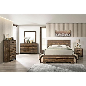 Modern Country Style nightstand Light Walnut Color Solid Wood Veneer Black bar pulls Bedroom Furniture