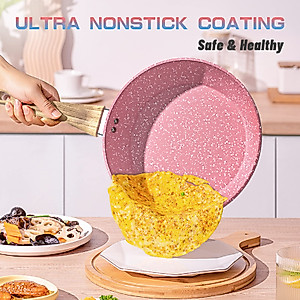 Nonstick Frying Pan Set with Lid, 8" 9.5" and 11" Non stick Frying Pan Set, Pink Pan Frying Pan Skillet Set Omelette Pan Healthy Stone Cookware, PFOA Free, Anti-Warp Base with All Stove Tops Available