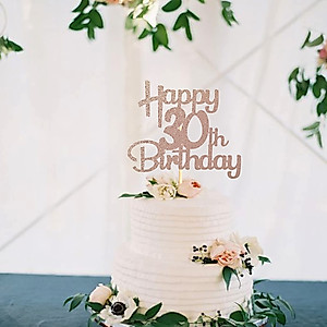 Sotpot Happy 30th Birthday Cake Topper Rose Gold Glitter 30th Cake Toppers 30 Birthday Cake Decorations Cheers to 30 Fabulous Party Cake Picks - 1 Pack