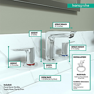 hansgrohe Talis E Modern Easy Install Easy Clean 2-Handle 3 5-inch Tall Bathroom Sink Faucet in Chrome, 71733001