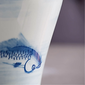 A&B Home Blue & White Porcelain Koi Ginger Jar with Lid,D9.5x19 inch