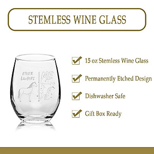 Veracco Other Lawyers Vs Me Unicorn Stemless Wine Glass Funny Birthday Gift For Someone Who Loves Drinking Bachelor Party Favors (Clear, Glass)