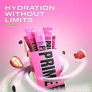 Prime Hydration+ Stick Pack, Electrolyte Drink Mix, 10% Coconut Water, 250mg BCAAs, Antioxidants, Naturally Flavored, Zero Added Sugar, Easy Open Single-Serving Stick, STRAWBERRY WATERMELON, 6 Sticks