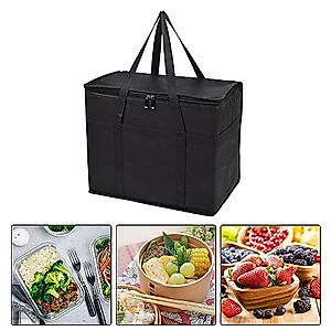 JISADER Insulated Grocery Bags Reusable Bags with Handles Heavy Duty Food Container Insulated Food Delivery Bag Shopping Bag for Camping Travel BBQ, Black With Bottom