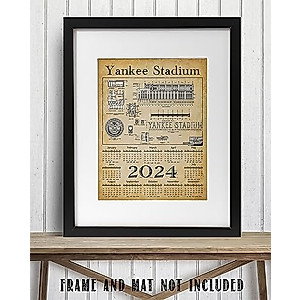 2024 Calendar - Yankee Stadium of New York Blueprints - 11x14 Unframed Calendar Art Print - Great Gift and Decor for Sports Bar and Baseball Fans Under $15