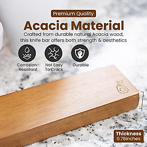 Acacia Wood Stronger Magnetic Knife Holder for Wall (16” x 2” x .78”) - Magnetic Knife Block- Adhesive Knife Magnetic Strip - Easy-to-Install Kitchen Utensil and Holder for Modern Kitchen Knife Holder