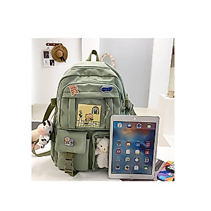 ZUCHON Kawaii Backpack with Pendant and Pins Kawaii School bag Cute Aesthetic Backpack Cute Kawaii Backpack for School (with Lunch Bag) Beige