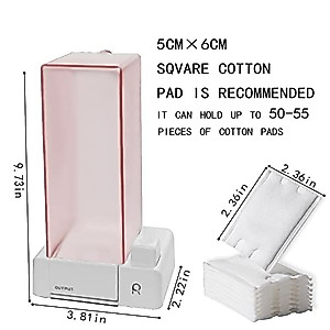 Cotton Pad Dispenser Dresser Organizer, Makeup Remover Cotton Organizer, Can Automatically Press Out A Square Makeup Pad Holder, Delivery Non-Porous Wall-Mounted Adhesive Clips (Pink)