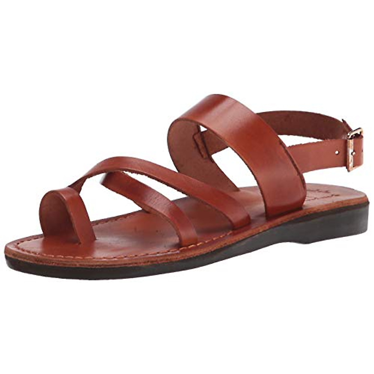 Amos - Leather Ankle Strap Flat Sandal - Honey