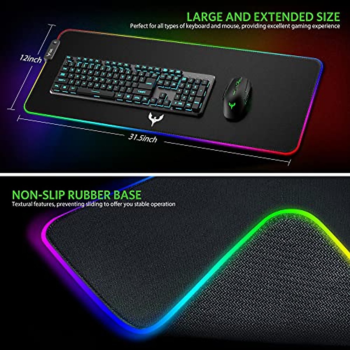 Blade Hawks Extra Large RGB Gaming Mouse Pad, Extended Soft LED Mouse Pad, Anti-Slip Rubber Base, Computer Keyboard Mousepad Mat (31.5 x 12 Inch)