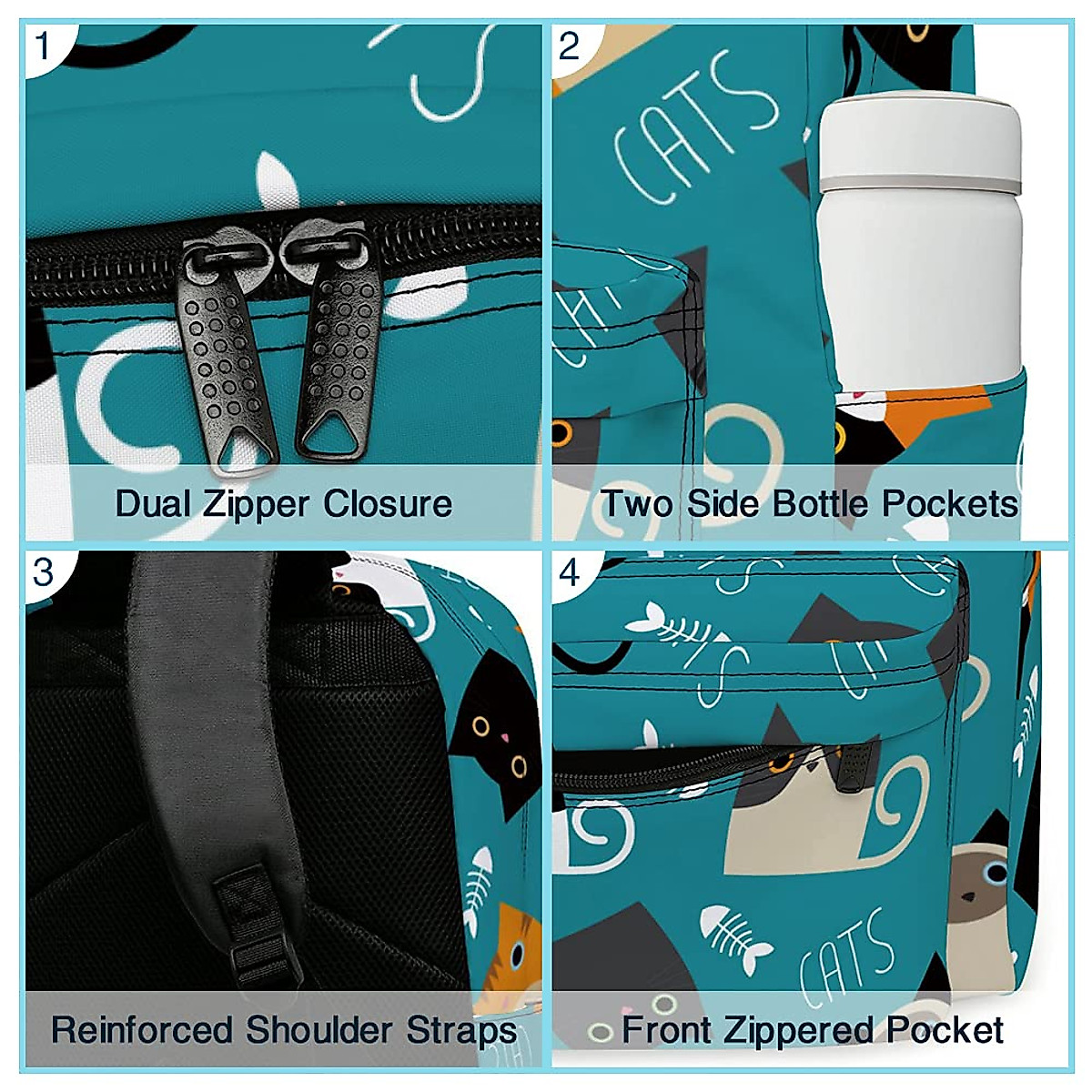 YCGRE Cat School Backpack, Lightweight Cute Kids Backpack Classic Bookbag Cool Daypack for Teen Boys Girls High School Student, 17 Inch