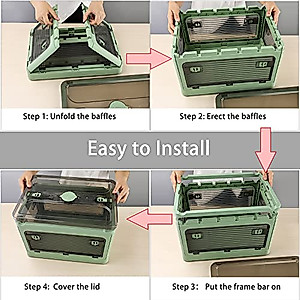 BTSKY 2 Pack Clear Plastic 4 Doors Collapsible Storage Bins with Lid & Wheels 20 L Foldable Lidded Storage Box Multifunctional Stackable Folding Organizer Cube for Camping Clothes Toys Snacks Storage Box Container (Green)
