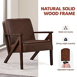Yaheetech Accent Chair, Armchair with Strong Wood Frame, PU Leather Modern Retro Lounge Chair for Living Room/Lounge/Office/Reception Area, Dark Brown