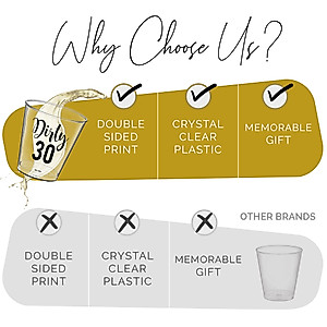 Dirty 30 Shot Glasses Disposable 100 PCS - 2oz 30th Birthday Cups, Dirty Thirty Birthday Decorations for Her, 30th Birthday Party Favors, 30th Birthday Decorations for Him - Clear Plastic Shot Glasses
