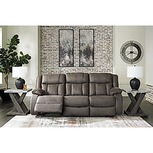Signature Design by Ashley First Base Contemporary Faux Leather Manual Reclining Sofa, Gray