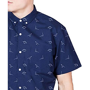 Visive Men's Summers, Short Sleeve Button Down Shirts, Regular Fit Soft & Breathable Mens Shirts Navy Dino L