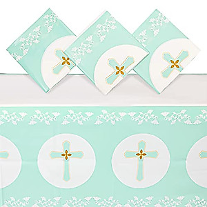 BLUE PANDA 3 Pack Disposable Plastic Table Covers, Boy Baptism Decorations, Easter Tablecloth (54 x 108 in)
