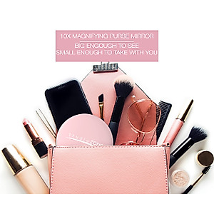 StudioZONE Compact Mirror for Purses - 10X Magnifying - Pink Compact Mirror - Perfect Magnification for Travel - 2-Sided - 10X Makeup Mirror and 1x True View - 4" Diameter