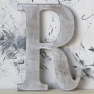 The Lucky Clover Trading R Wood Block, 14" L, Charcoal Grey Wall Letter, Gray
