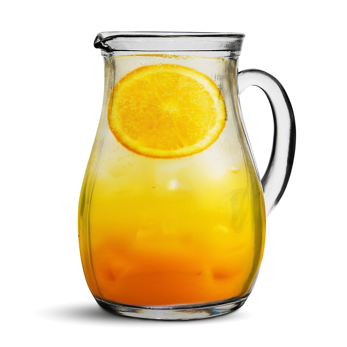 Amici Home Roxy Glass Water Pitcher with Handle and Spout | Round Jug with Ice Lip | Great for Iced Tea, Sangria, Lemonade, Juice | Made in Italy (Small)