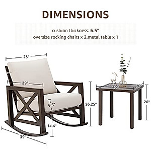 NATURAL EXPRESSIONS Rocking Bistro Set, 3 Piece Outdoor Patio Conversation Furniture Set with 2 Rockers and 1 Metal Coffee Table with Thick Cushions for Backyard,Porch,Poolside,300lbs Weight Capacity