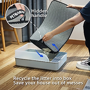 PETKARAY Cat Litter Mat, Litter Box Mat with Hidden Handle, Upgraded Anti-Slip Back Layer, Large Scatter Control and Urine-Proof Litter Trapping Mat for Kitty