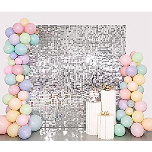 Sequin Shimmer Wall Backdrop Sliver Square Shimmer Wall Decor for Engagement, Birthday, Anniversary, Party, 12 Panels
