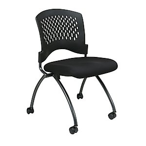 Office Star Deluxe Ventilated Plastic Wrap Around Back Folding Nesting Chair 2 Pack, Coal FreeFlex Fabric