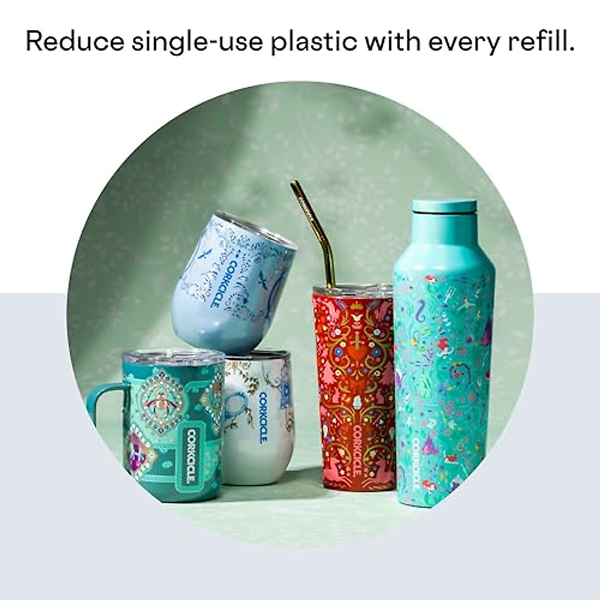 Corkcicle Disney Princess Belle Stemless Wine Glass Tumbler, Triple Insulated Stainless Steel Construction, Sliding Shatter-Proof Travel Lid, Keeps Beverages Chilled for 9 Hours, 12 oz