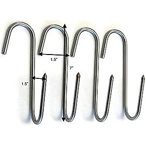 RiversEdge Products Stainless Meat Hooks, Smoker Hook, 7" Right Angle, 4 Pack