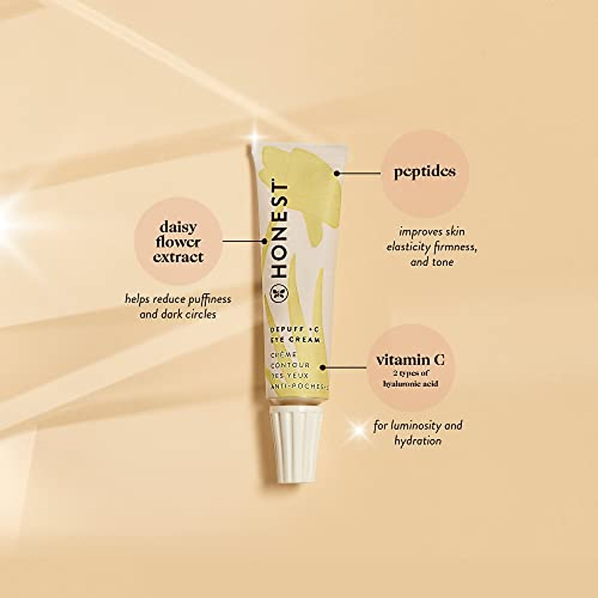 Honest Beauty Vitamin C Depuff Brightening Eye Cream | Reduces Dark Circles | Vitamin C, Daisy Flower Extract, Hyaluronic Acid | EWG Verified, Vegan + Cruelty Free | 0.5 fl oz