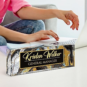 Desk Name Plate Personalized, Custom Name Plate for Desk, Office Desk Decor for Women Men, Acrylic Desk Accessories, Office Gifts for Boss Nurse Teacher, Employee Appreciation Gifts (Black Coast)