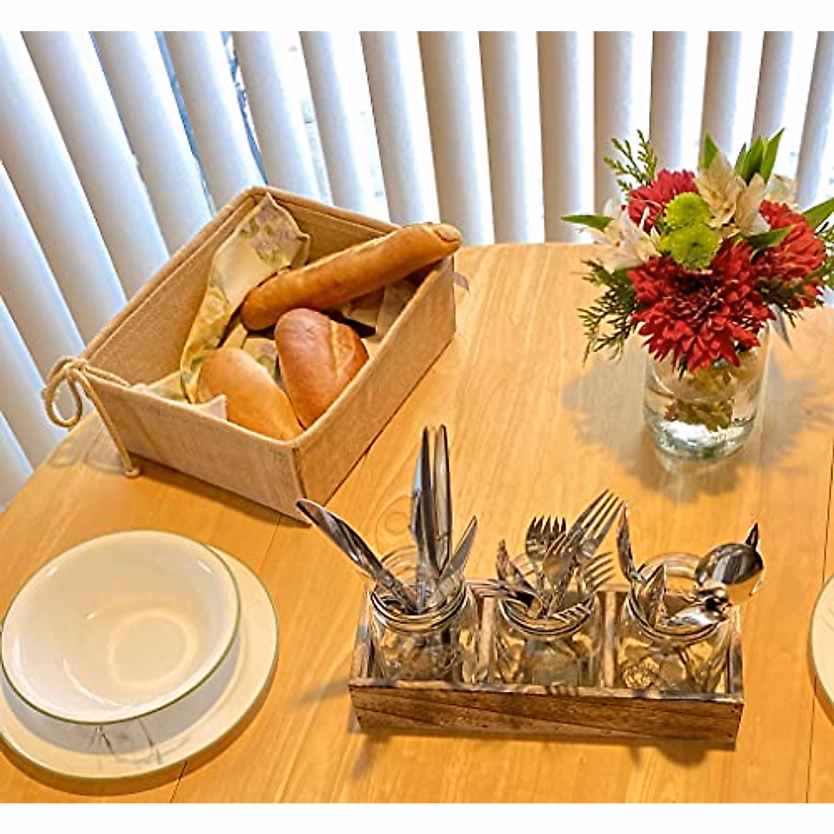 Decorative Basket Rectangular Burlap Fabric Storage Bin Collapsible Organizer for Home, Decor and Gifts (Large 14 x 9.75 x 4 inches)