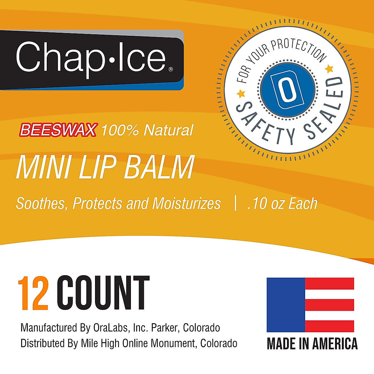 Chap-Ice® | 12-Count Mini Beeswax Peppermint Lip Balm | Lip Balm Pack Fortified with Coconut Oil for Dry, Cracked Lips | Made in USA | 12-Count Mini Lip Balm with Peppermint Flavor (0.10oz/3g Each)