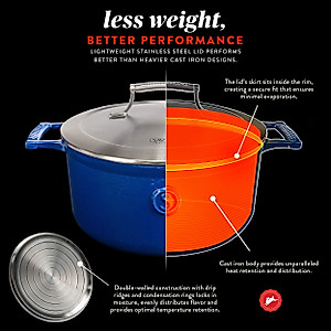 SAVEUR SELECTS Enameled Cast Iron Casserole, 5-Quart Dutch Oven with Double-walled Stainless Steel Lid, Rabbit Grey, Voyage Series