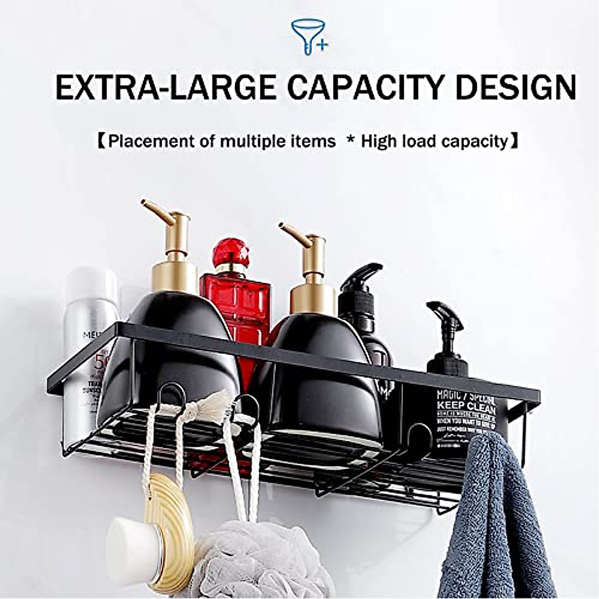 Damyon Shower Caddy Shelf Organizer (2Pack) with 2 Soap Dishes, Adhesive Black Bathroom Accessories Basket Shelves with Hooks, No Drilling Wall Mount Shower Storage Accessories