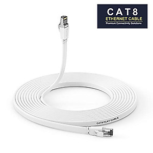 CAT8 Ethernet Cable, 10ft, Cat 8 Flat Patch Cable with RJ45 Connector,25/40Gbps 2000MHz Gigabit Ethernet LAN Cable, U/FTP, Indoor& Outdoor, Compatible with Laptop, Switch, Router, PS5, PS4