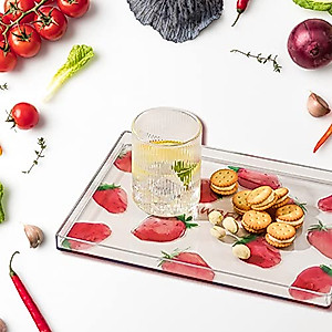 11.4" x 8.3" Plastic Serving Trays - Clear Plastic Trays, Acrylic Serving Tray, Excellent for Weddings, Buffets, Birthday Parties (Strawberry Pattern)