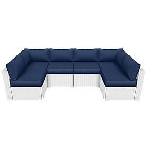 VONZOY Outdoor Furniture Cushions, Replacement Cushions for Patio Furniture Set, 14 Pieces Water-Resistant Patio Sofa Cushions Fits 6-seat Sectional Couch(Navy Blue)