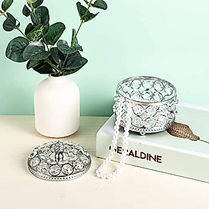 Feyarl Clear Crystal Jewelry Trinket Box Organizer Earrings Rings Treasure Storage Keepsake with Glass Mirror Surface Inside for Dresser Room Deco Valentine Christmas Birthday Gift (Silver)